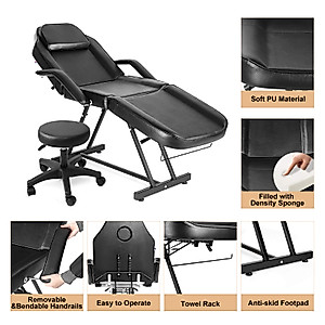 Artist hand Facial Bed Massage Table Adjustable Tattoo Chair W/Free Barber Bed Spa Chair Salon Massage Equipment Tattoo Bed Salon Chair with Tattoo Stool