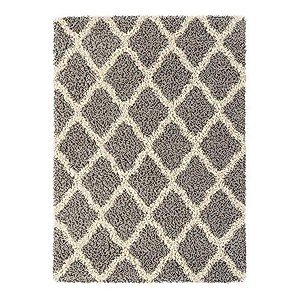 Sweet Home Stores Cozy Shag Collection Grey and Cream Moroccan Trellis Design Shag Rug (5'0'' X 7'0") Contemporary Living and Bedroom Soft Shaggy Area Rug