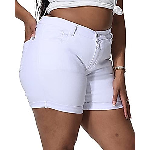 Gboomo Womens Plus Size White Jean Shorts Casual Denim Shorts High Waisted Fold Hem Short Jeans with Pockets 20W