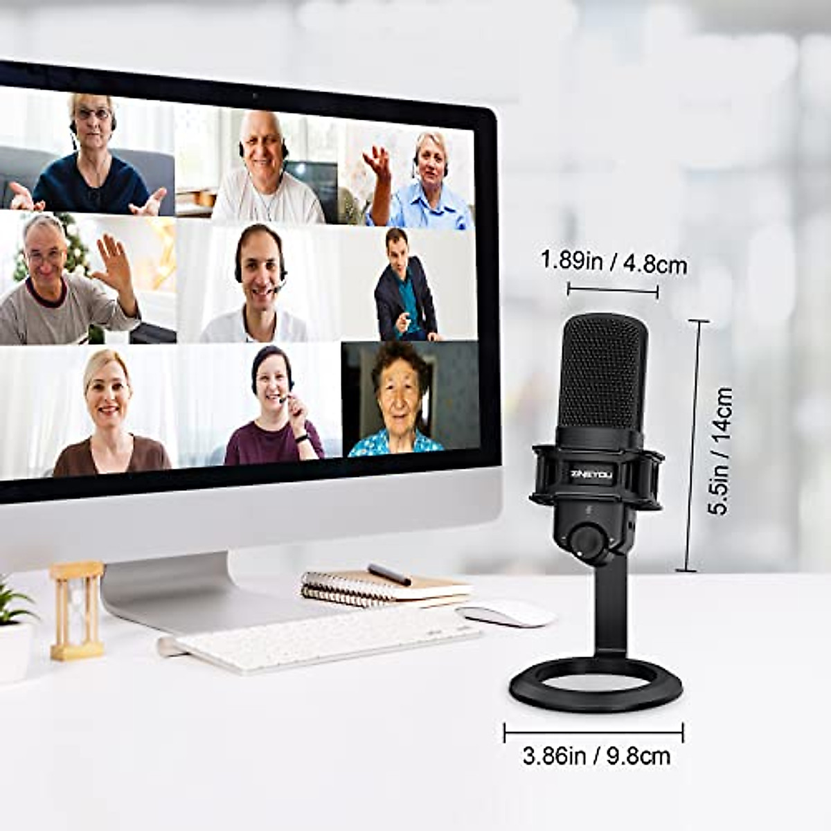 ZINGYOU USB Microphone for Computer, Condenser Desktop Mic Plug & Play with Mic Gain, Mute Button and Headphone Port for PC Recording, Gaming, Streaming, YouTube, Twitch, Voice Over, ZY-UD2 (Black)