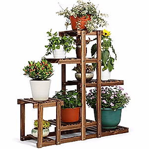 HYNAWIN Wood Plant Stands, Indoor Outdoor Plant Rack, Multi Tiers Plant Shelf Holder, Display Storage Shelves for Patio Garden Balcony Yard