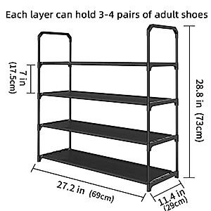 Hockmez Stackable Shoe Rack Organizer 4 Tiers, Expandable & Adjustable Non Woven Fabric Shoe Shelf Storage 12-16 Pairs for Closet Bedroom Entryway （Black）