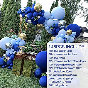 Macaron Blue Balloons Gold Metallic Balloons 144Pcs Premium Latex Balloon Garland Arch Kit for Birthday Baby Shower Wedding Engagement Graduation or Picnic.