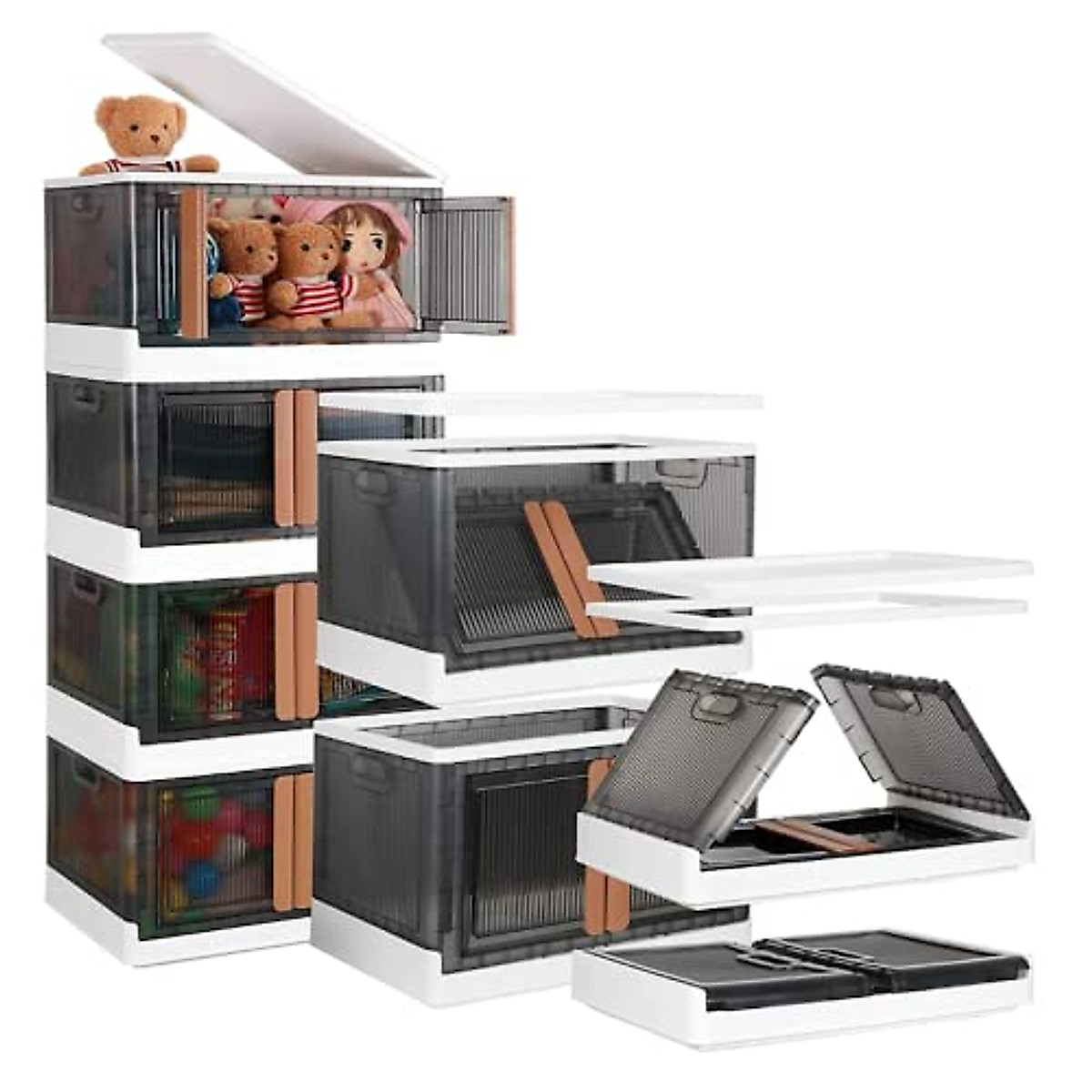 JUST AMAZING DEALS Storage Bins With Lids Stackable Storage Bins with Front Opening Doors and Top Lids for DUAL ACCESS, Collapsible, Closet Office Storage (19.8 gallon / 75 litre)