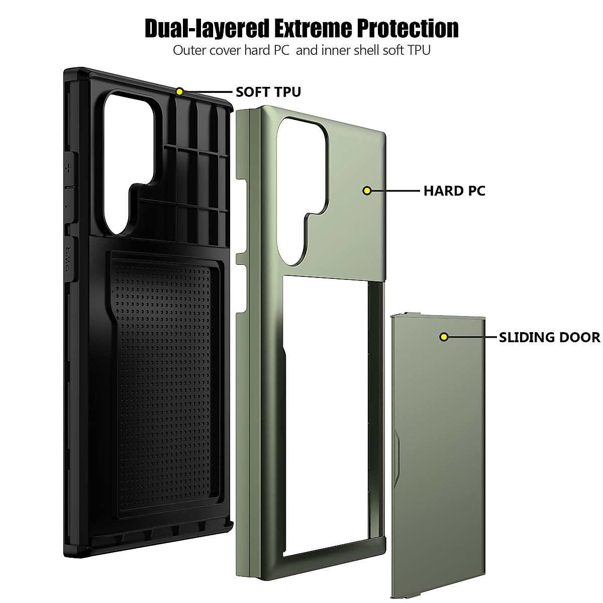 Nvollnoe for Samsung S22 Ultra Case with Card Holder 5G 6.8 inch Slim Dual Layer Heavy Duty Protective for Galaxy S22 Ultra Case Hidden Card Slot Wallet Case for Samsung S22 Ultra(Green)