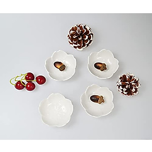 WAIT FLY Beautiful 3 Inches Sakura Shaped Ceramics Seasoning Dishes/Tea Bag Holders/Ketchup Saucer/Appetizer Plates/Vinegar Spice Salad Soy Sushi Wasabi Seasoning Dipping Bowls, White/ Pink, Set of 4