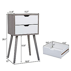 JAXPETY Nightstands Set of 2, Night Stand with Drawers, Bedside Tables with Solid Wood Legs and Large Storage Space, End Table, Side Table, for Bedroom, Light Grey