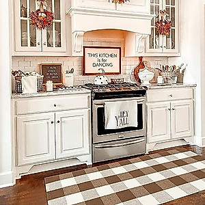 Buffalo Plaid Outdoor Rug Doormat Farmhouse Checkered Front Porch Rug Machine Washable Woven Cotton Layered Door Mats for Indoor Entryway Kitchen Bedroom (24"x51", Coffee and White)