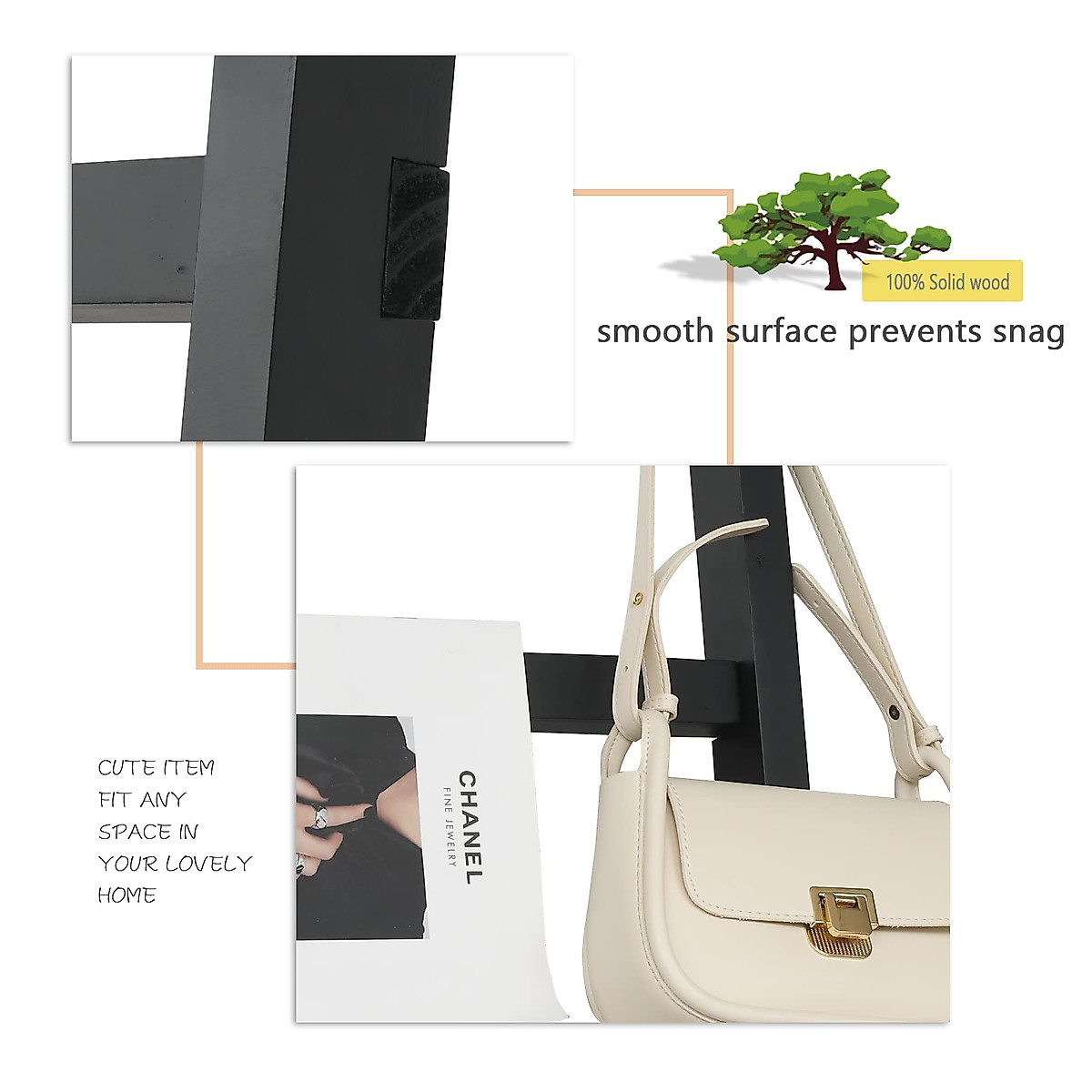 FUIN 6.3 ft (76") Wood Blanket Ladder Living Room Decorative Wall Leaning Farmhouse Quilt Display Holder Rustic Wooden Towel Rack for Bathroom, Black