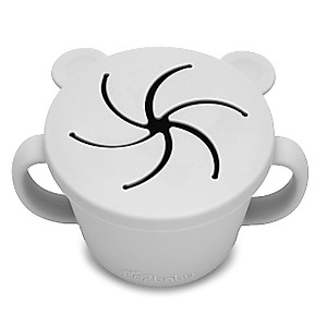 RAZBABY Oso-Snack 100% Silicone Snack Cup, 6M+, Spill-Proof Food Container w/Weighted Bottom, Easy to Hold for Baby & Toddler, Removable Lid, Easy to Clean, BPA-Free, Dishwasher Safe – Grey