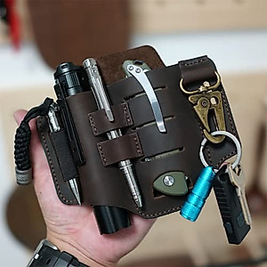 VIPERADE PJ16 Leather Sheath for Belt, Tool Leather Sheath for Knife, Knife Leather Sheath for Men, Multitool Sheath for Men, Flashlight Holster EDC Pocket Organizer with Key Holder