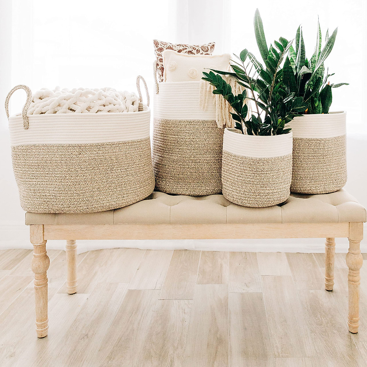 OrganiHaus Brown Toy Basket for Storage 15x18, Baby Laundry Basket, Throw Blanket Basket for Living Room, Large Woven Baskets for Storage, Tall Basket, Towel Basket & Blanket Holder for Bedroom