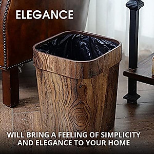 Square Waste Bins Hipsteen Retro Style Pressing Ring Plastic Trash Can Household Office Mimetic Wood Grain Garbage Bin Kitchen Outdoor Bedroom Bathroom Office Commercial Bin Waste Square Waste Basket