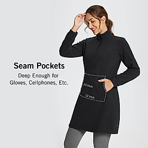 BALEAF Women's Fleece Dress Sweatshirt Tunic Long Quarter Zip Pullover Polar Winter Dress Cover Ups Pocket Black M
