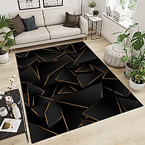 Modern European Style Black Gold Irregular Area Rug, Indoor Non-Slip Rug for Room Sofa Living Room Mat Bedroom Home Decor Floor Mats-5.3x8ft