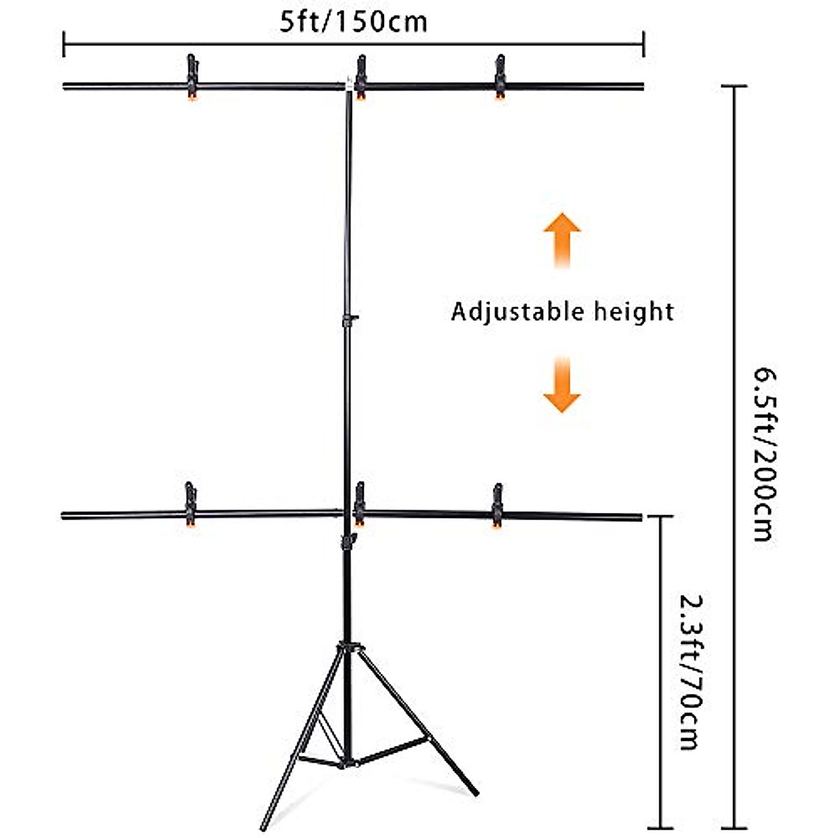 Kmhesvi Green Screen Backdrop with Stand - 5ft x 6.5ft Adjustable Photo Backdrop Stand T-Shape with Backdrop, 3P Spring Clamps, 1P Carry Bag for Video Studio Photography