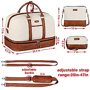 Weekender Bags for Women, Large Overnight Bag Canvas Travel Duffel Bag Carry On Tote with Shoe Compartment 21" for Women & Men 3Pcs Set