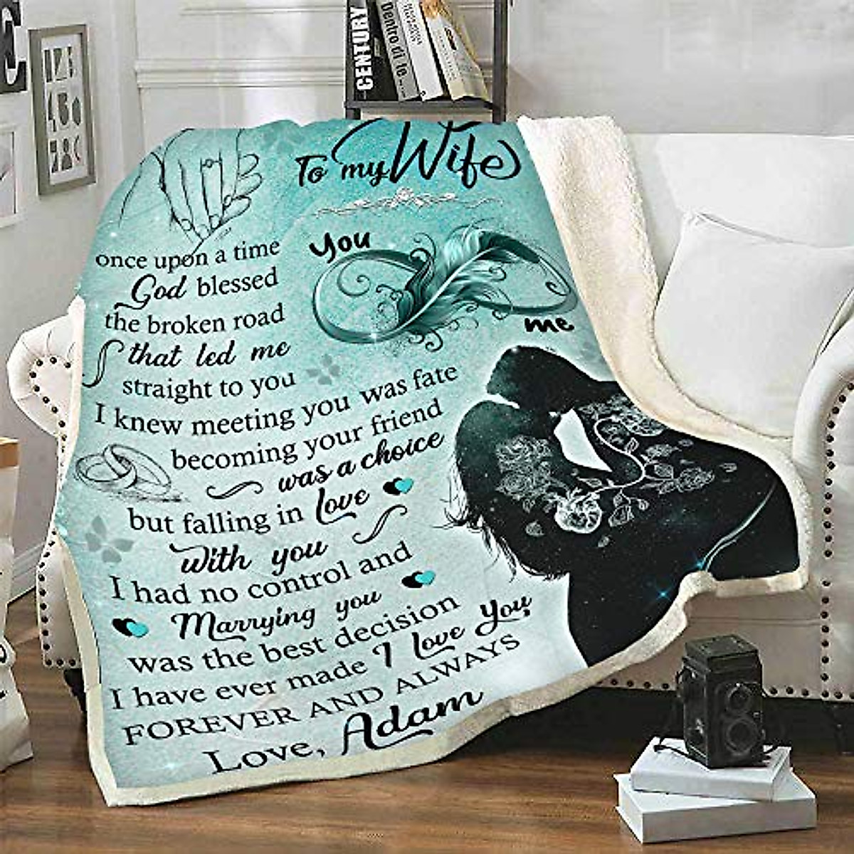 Customized Fleece Blankets for Wife with Husband's Name, Best Gift for Your Life Partner with Quotes, Valentine's Day Gifts, Birthday Gift, for Wife, Supersoft and Cozy Blanket