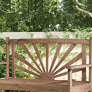 Timechee Outdoor Garden Bench, 43.3" Patio Wood Loveseat Benches, 2-Person Weather Resistance Wooden Garden Seating Furniture with Armrests & Backrest for Porch,Lawn, Brown