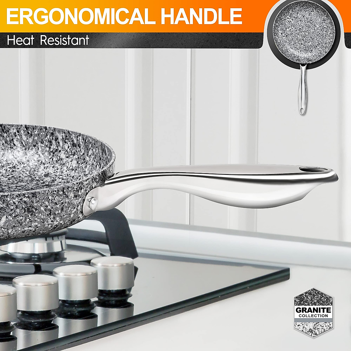 MICHELANGELO 8 Inch Frying Pan with Lid, Ultra Nonstick Small Frying Pan with Stone Interior, Granite Frying Pan 8 Inch Nonstick, Stone Skillet with Lid, Small Nonstick Frying Pans with Lid - 8 Inch