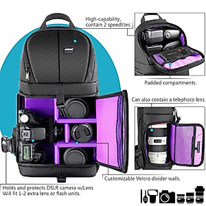 Neewer Professional Camera Storage Bag Sling Carrying Case Black Waterproof and Tear Resistant for DSLR Camera, Lens and Accessories (Purple Interior)