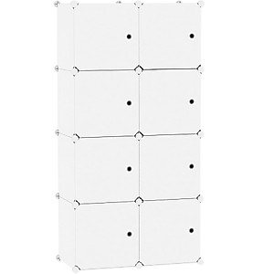 C&AHOME Cube Storage Organizer with Doors, 8-Cube Shelf, Closet Cabinet, DIY Plastic Modular Bookshelf, Storage Shelves Ideal for Bedroom,Living Room,24.8" L × 12.4" W × 48.4" H Milky UGSHS3008M