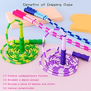 TYSISKNO 2 Pack Jump Rope for Kids Girls and Boys, Soft Beaded Jump Ropes, Adjustable Skipping Rope, Workout and Weight Loss,9.2Ft(Blue&Purple)