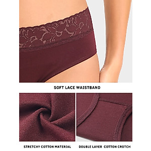 RHYFF Womens Underwear Cotton Lace Panties Soft Bikini Panty Comfortable Hipster Stretch Full Ladies Briefs 5 Pack S-XL(R3020-Dark-L)