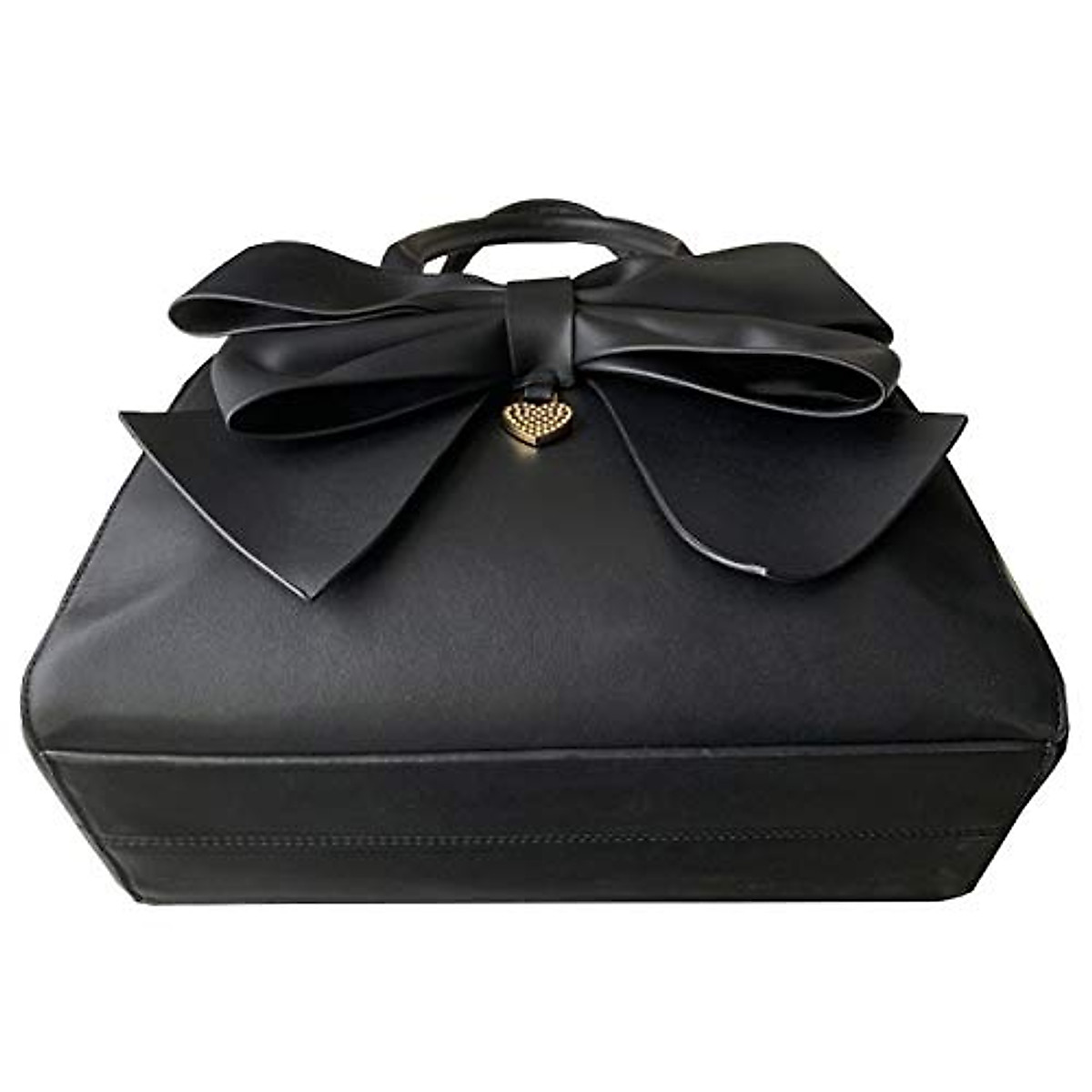 Rullar Women 2Pcs Handbag Set Bow-Knot Satchel Top-handle Crossbody Bag Tote Wallet Purse with Heart Pendant Black