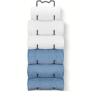 Elbourn Towel Rack Wall Mounted Metal Wine Rack Washcloths Bathrobe Storage Shelf Organizer Hand Towels Holder for Bathroom Cloakroom - Black