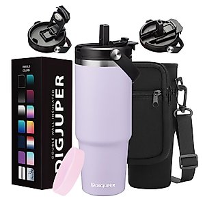 DIGJUPER Insulated Tumbler with Straw and Sleeve - Leakproof Water Bottle Fits in Cup Holder, Stainless Steel Cup Coffee Mug Travel with Lid, Cold for 36 Hrs/Hot for 12 Hrs