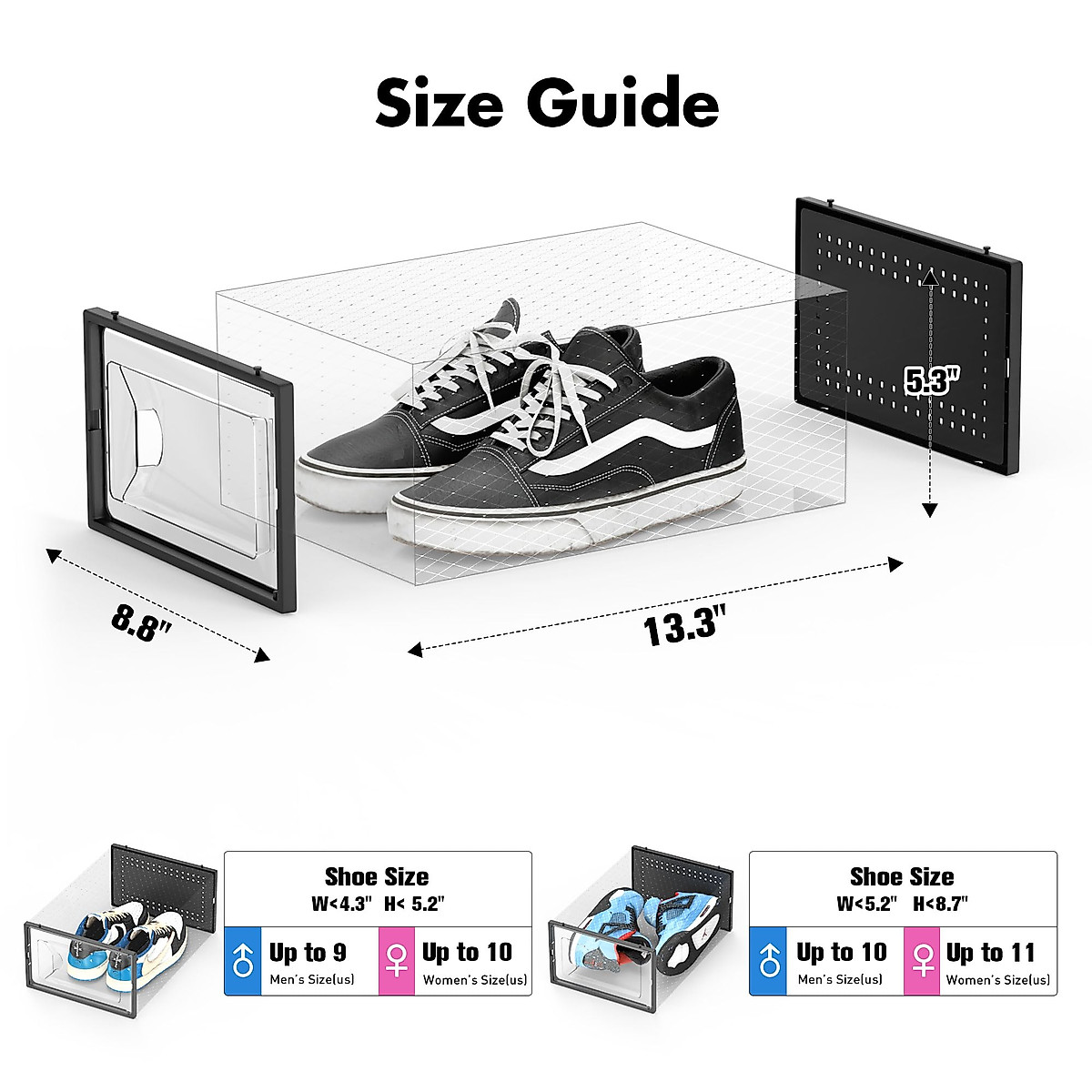 Foluck Shoe Storage Box, 15 Pack Clear Plastic Stackable Shoe Organizer for Closet, Interlocking Design Shoe Container Bins for Sneakers, Foldable Shoe Rack with Lids, Black