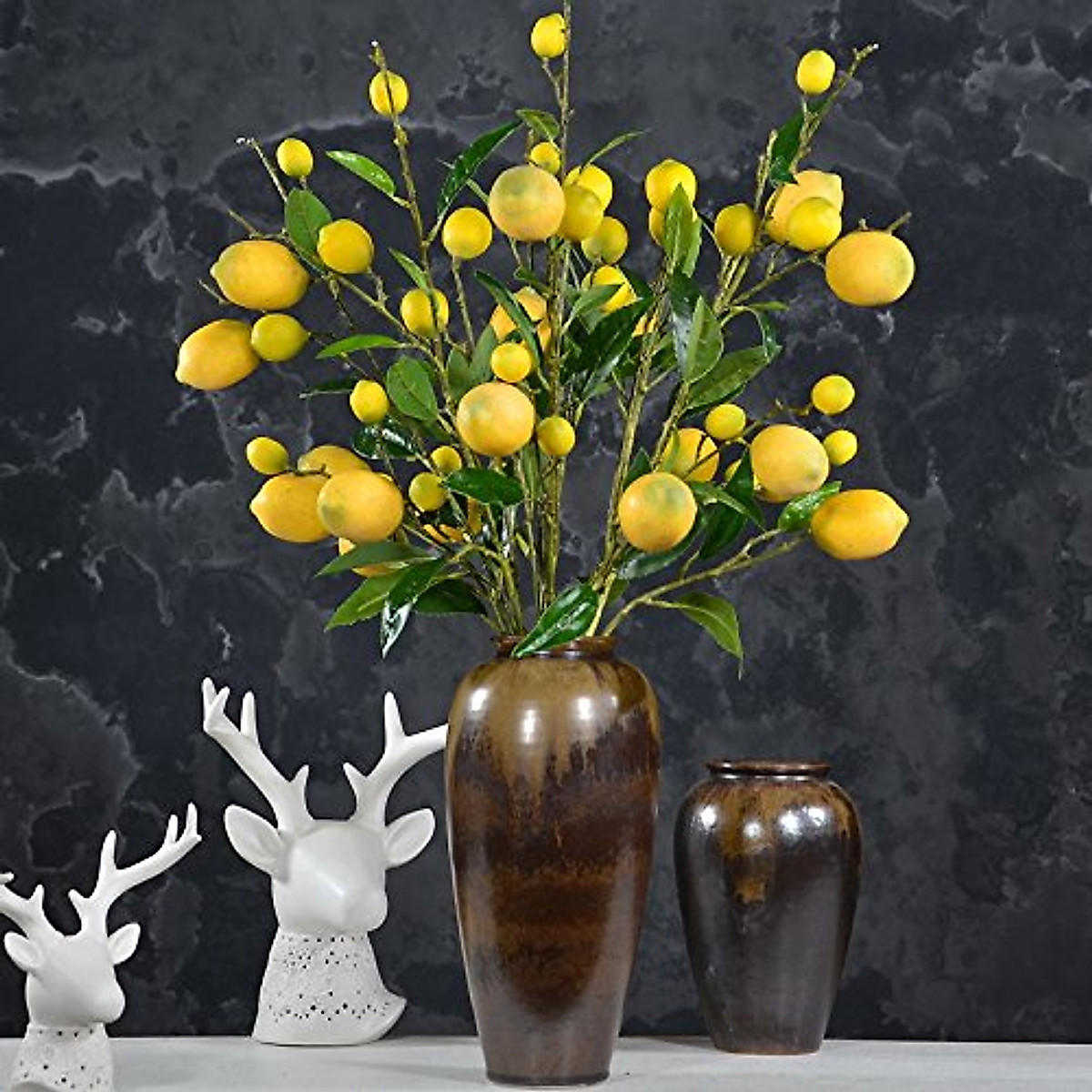 GiDiProtea Artificial Lemon Branch Yellow Vivid Artificial Fake Lemon Flower Home Party Garden Decoration 2Pcs 7 Lemons