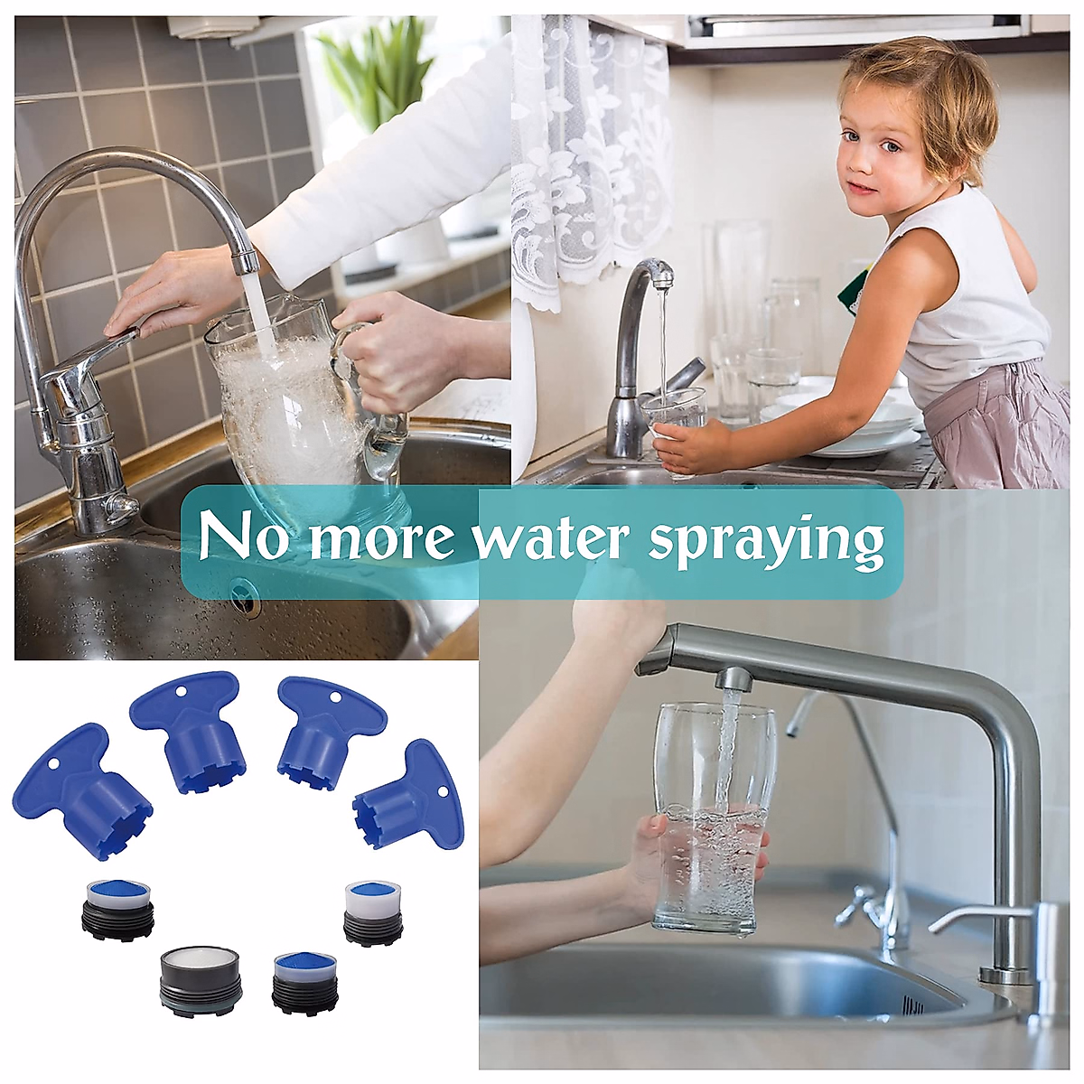 iFealClear 12 Pieces Faucet Cache Aerators with 4 Pieces Removal Wrench Tool, Water Saving Flow Restrictor Set Replacement Part, for Bathroom or Kitchen Sink, Male Threads 16.5 18.5 21.5 24