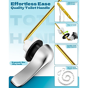Toilet Handle Replacement Kit Universal - Front-Mount Toilet Handle Tank Flush Lever with Stainless Steel Flapper Chain, Compatible with Gerber, American, Standard, Kohler, TOTO