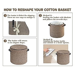 WAYIDEAL Cotton Rope Storage Basket with Lid & Wicker basket with Lid for Toys, Books, Multi-Purpose Storage Basket for Living Room,14x13inches(DARK GREY)