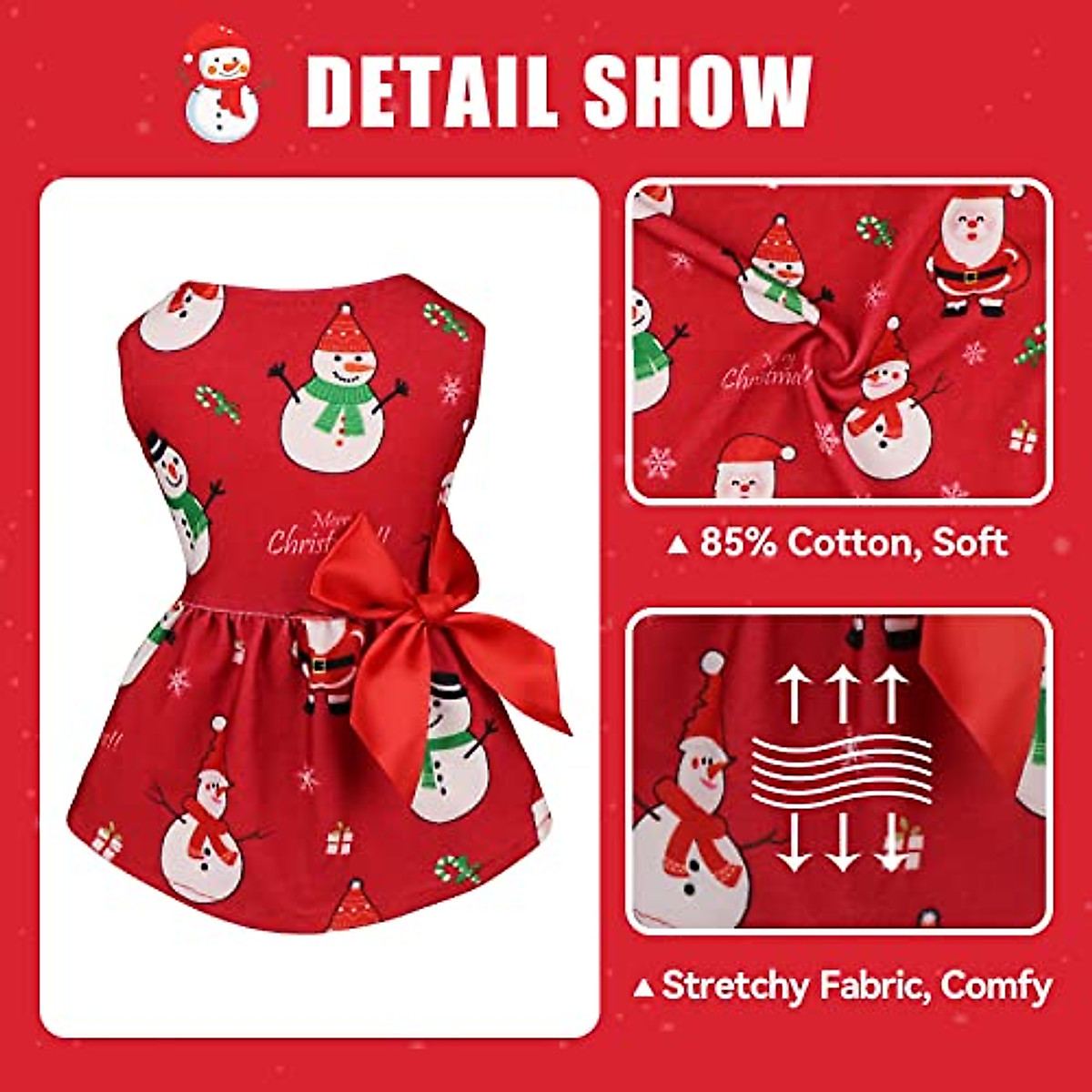 Dog Christmas Dress Dog Christmas Costumes Girl Snowman Stretchy Dog Dress Funny Dog Costumes Puppy Clothes with Bowtie Dog Outfit for Small Dogs Cats Puppy(S)