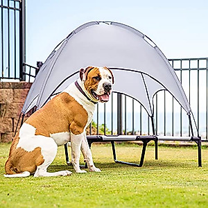 SUPERJARE XLarge Outdoor Dog Bed, Elevated Pet Cot with Canopy, Portable for Camping or Beach, Durable 1680D Oxford Fabric, Extra Carrying Bag - Silver Gray