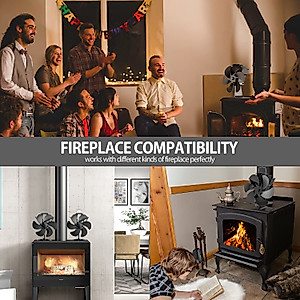 NOENOUGH Heat Powered Stove Fan, 6-Blade High Efficiency Fireplace Fan with Thermometer, Saving Wood Fuel for Log Burner/Wood Burner Stove/Fireplace, Upgraded Wood Stove Fan, Non Electric & Silent