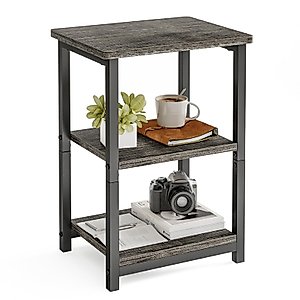 Fixwal Side Table 3-Tier Small End Table, Sofa Table Nightstand for Living Room, Bedroom, Office, Grey and Black