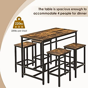 AOOU Dining Table Set for 4, 5 Piece Space Saving Dinette Table, Kitchen Counter with 4 Bar Stools, Sturdy Wood Table Top with Metal Legs for Kitchen, Dining Room, Restaurant, Pub