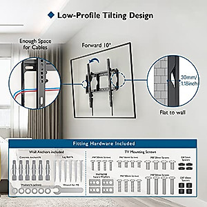 BONTEC Tilting TV Wall Mount for Most 17-86 inch LED OLED LCD Flat Curved Screen TVs, TV Wall Bracket Holds up to 165LBS, Max VESA 600 x400mm