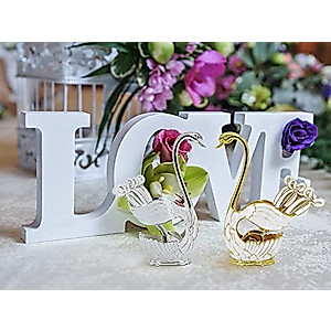 Flylin Coffee Spoon Holder Coffee Dessert Spoon Set Metal Swan Base Holder Spoon Organizer with 6pcs Ice Cream Spoons Teaspoons Coffee Dessert Flatware (Gold)