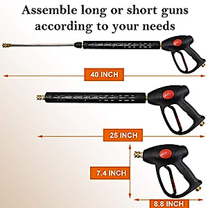 Twinkle Star Replacement Pressure Washer Gun with 16 Inch Extension Wand, 4000 PSI, Power Washer Gun with M22-15mm or M22-14mm Fitting, 5 Nozzle Tips, 40 Inch