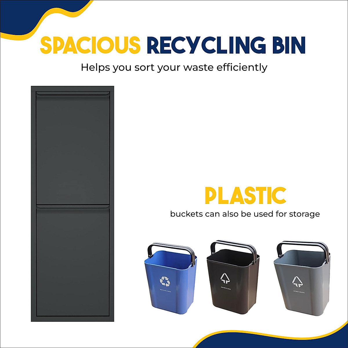 Tilt-Out Trash Can Cabinet with 2 Garbage Cans - Waste Storage Solution for Kitchen and Garage | Tilt Out Trash Can Cabinet | Garbage Can Cabinet | kitchen Garbage Can Holder (Black, 2 Buckets)