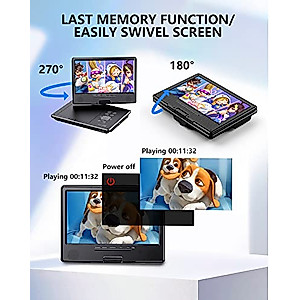 12.5" Portable DVD Player with 10.1" Large HD Swivel Screen, 5-Hour Built-in Rechargeable Battery, Car Headrest Case, Car Charger, Support USB/SD Card/Sync TV, Black