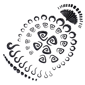 ORAZIO 93 Pcs Ear Gauges Stretching Kit 14G-00G Ear Gauges Expander Set Acrylic Spiral Tapers and Plugs Gauges for Ears Silicone Snail Tunnels Horseshoes Body Piercing Jewelry Set