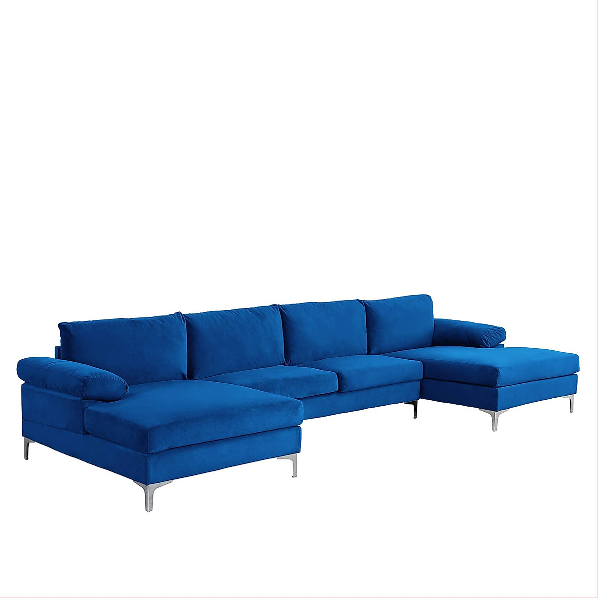 Casa Andrea Milano Modern Large Velvet Fabric U-Shape Sectional Sofa, Double Extra Wide Chaise Lounge Couch