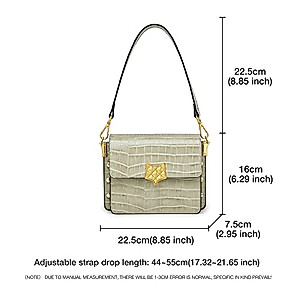 Leather Shoulder Handbags for Women, Split Cowhide Crossbody Hobo Handbags Womens Crocodile Embossed Shoulder Bags, Gray