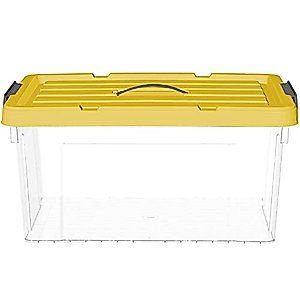 Cetomo 65L*3 Plastic Storage box, Tote box,Transparent Organizing Container with Durable yellow Lid and Secure Latching Buckles, Stackable and Nestable,3Pack